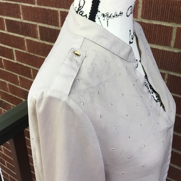 Calvin Klein | Tops | Calvin Klein Tan Blouse With Gems | Poshmark